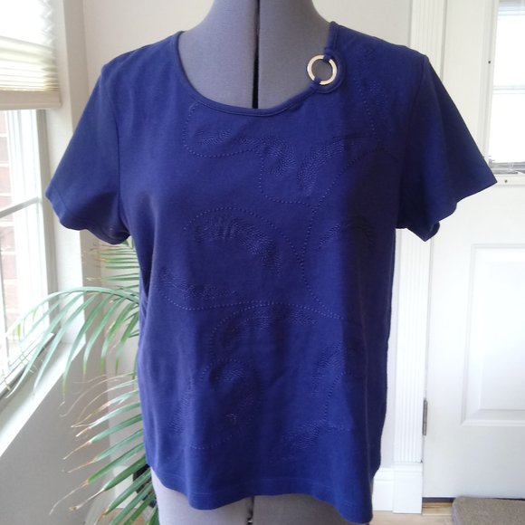 TanJay | Tops | Tanjay Embroidered Feather Top Wmetal Ring Accent ...